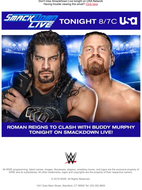 WWE Shop: Roman Reigns vs. Buddy Murphy tonight on SmackDown Live 8/7c ...