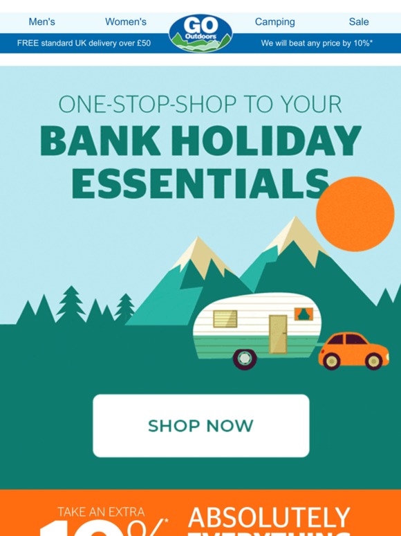 Go Outdoors: Extra 10% OFF Last Minute Bank Holiday Essentials | Milled