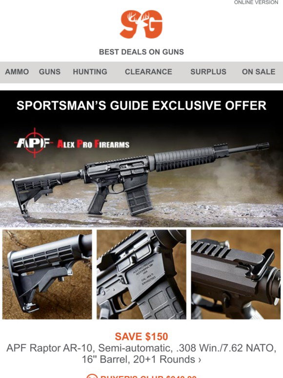 Sportsman's Guide: NEW Alex Pro Raptor 308…Only at Sportsman's Guide ...