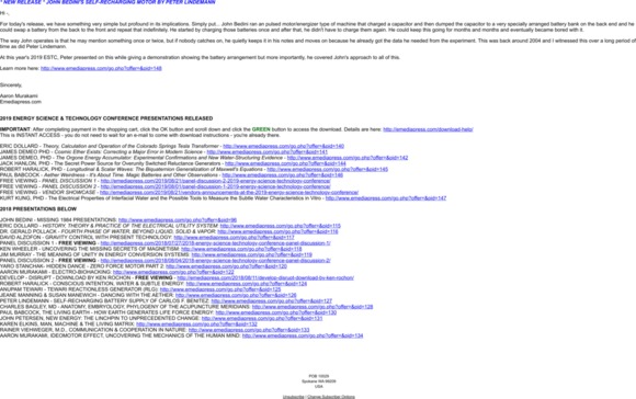 E Media Press: * AVAILABLE NOW * JOHN BEDINI'S SELF-RECHARGING MOTOR BY ...