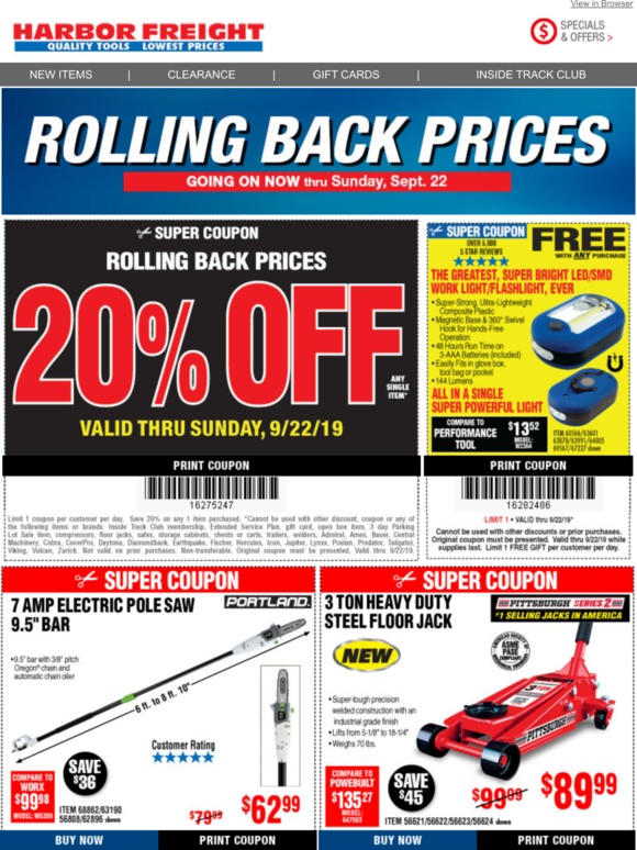 Harbor Freight Tools: 2 Days Left • Rolling Back Prices • Going On Now ...