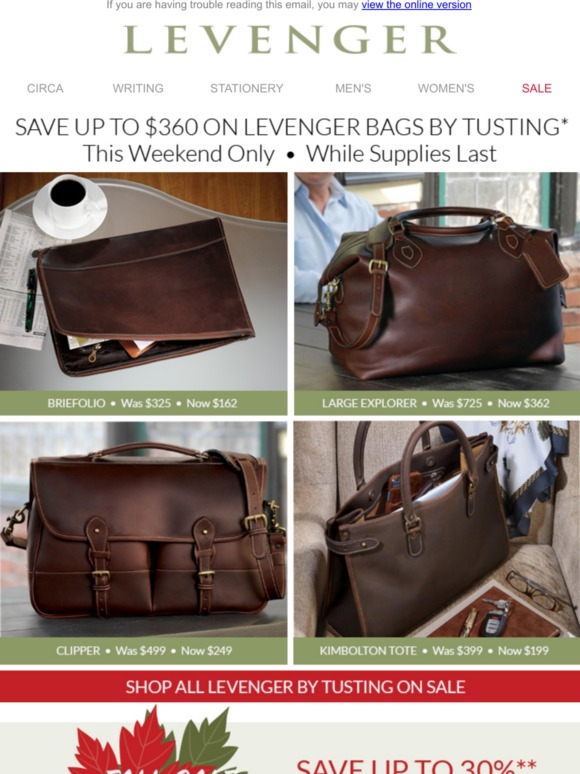 Levenger: Take 50% off Tusting Leather Bags. | Milled