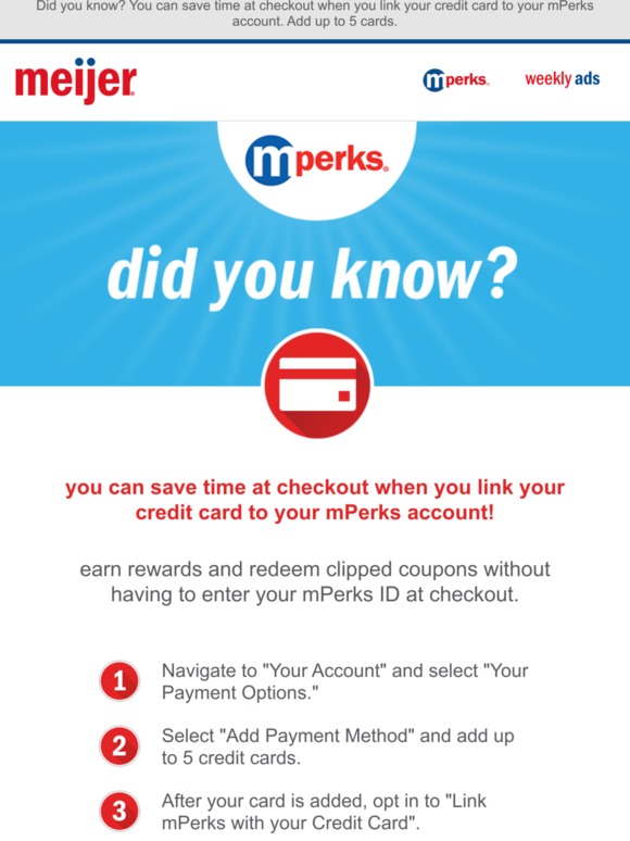 Meijer: Save time at checkout - link your credit card to mPerks | Milled