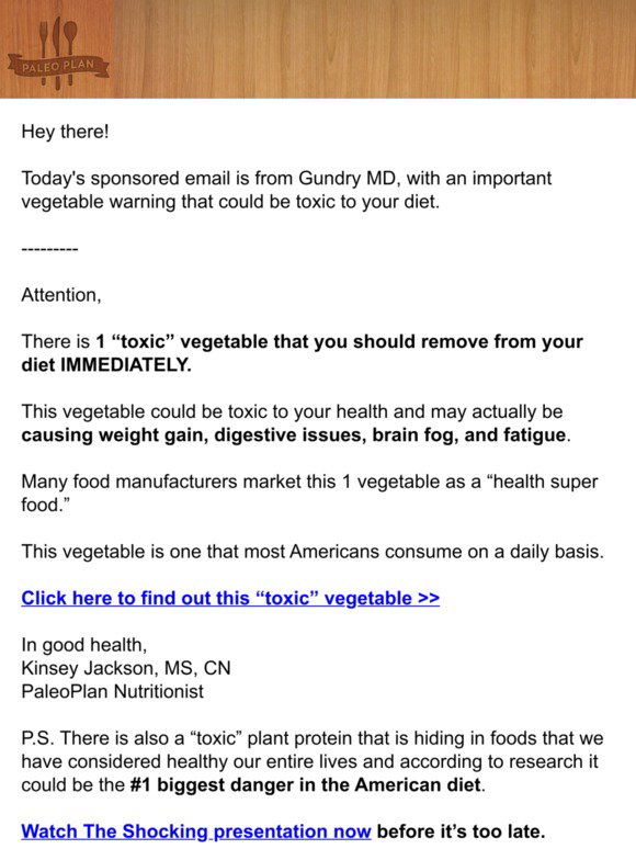 PaleoPlan: This Toxic Vegetable Is The #1 Danger In Your Diet | Milled