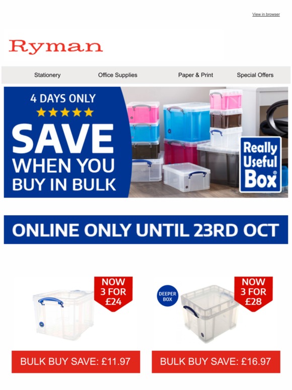 Ryman: 3 for £24 on 35L Really Useful Boxes | Milled