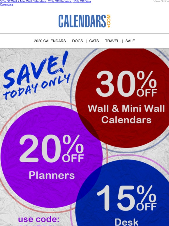 Calendars: 30% Off Wall Calendars….START Shopping NOW | Milled