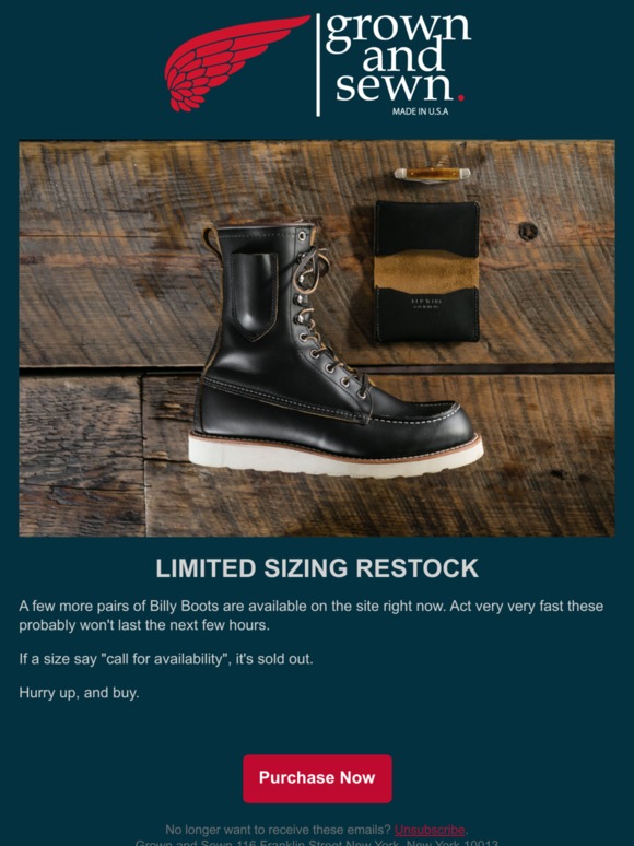Grown and Sewn: RED WING 8829 BILLY BOOT RESTOCK! | Milled