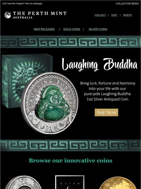 The Perth Mint: NEW: Laughing Buddha 1oz Silver Antiqued Coin | Milled