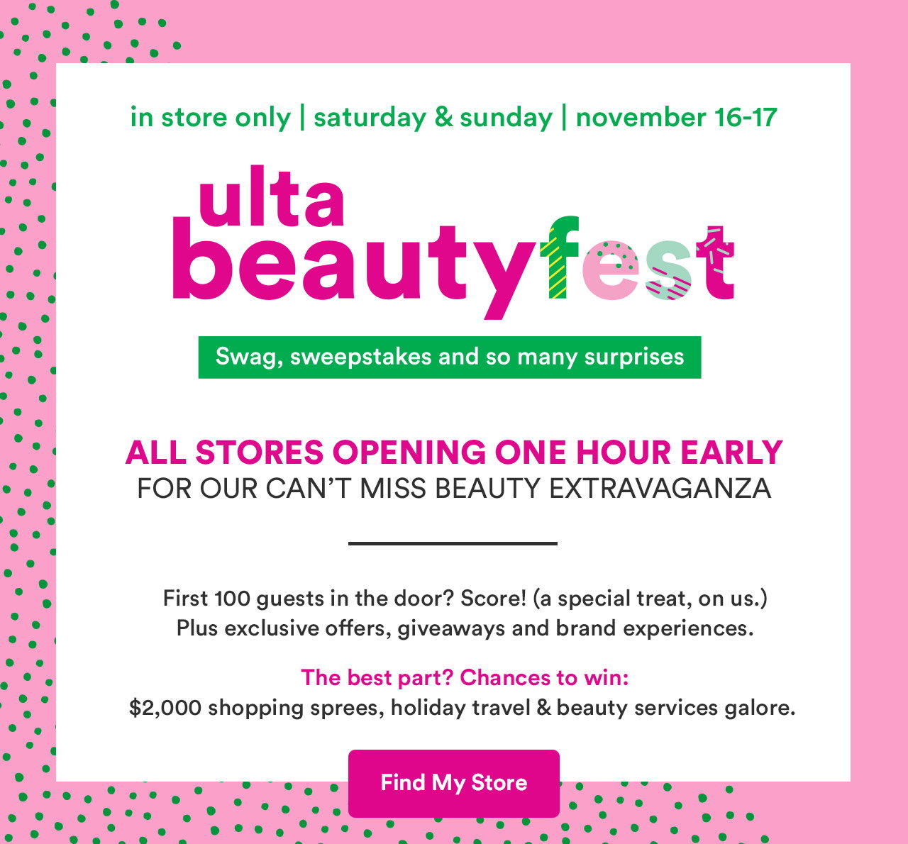 Ulta Beauty: Ulta BeautyFest is HERE 💗 Stores open one hour early! | Milled