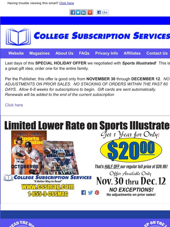 College Subscription Services: Last Days! Sports Illustrated for only ...