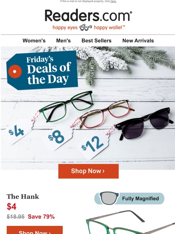 Readers.com: Friday: $4, $8, and $12 reading glasses for you! | Milled