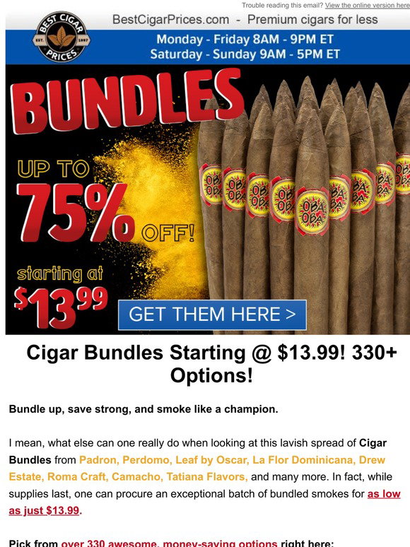 Best Cigar Prices: ⚡️ Cigar Bundles Starting @ $13.99! 330+ Options ...