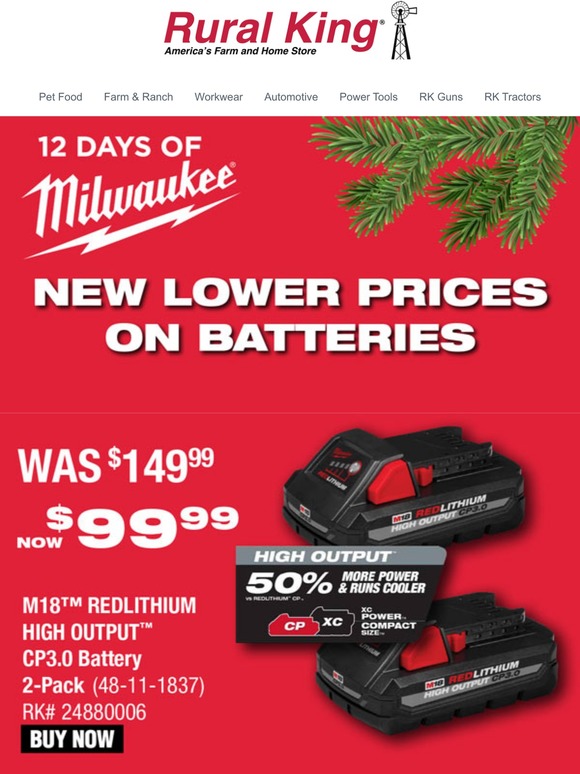 Rural King: 🎁 12 Days of Milwaukee—Lower Prices on Batteries! | Milled