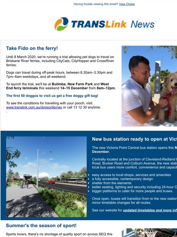 TransLink: Dogs on ferries trial | Victoria Point Central station | New ...