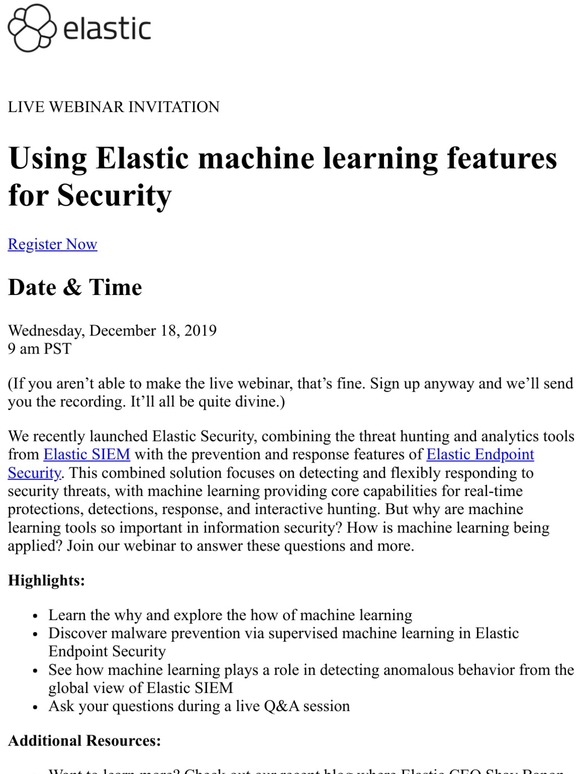 Elastic: [Webinar] Using Elastic machine learning features for Security ...