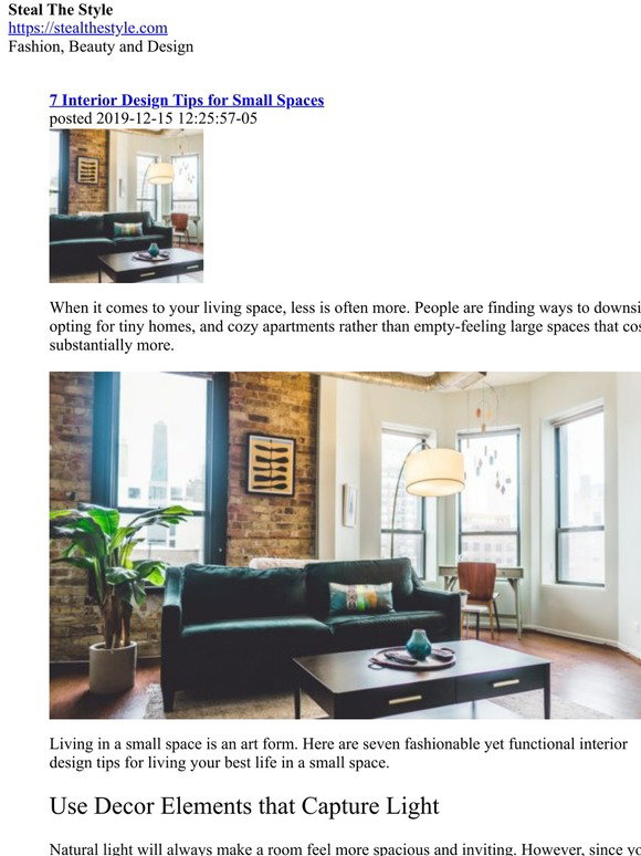 Steal The Style: 7 Interior Design Tips for Small Spaces | Milled