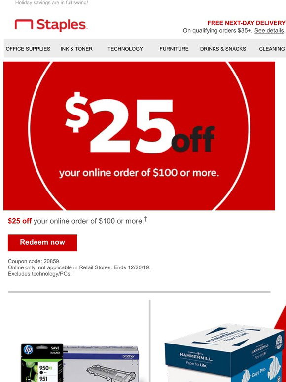 Staples: Spend $100, save $25 just like that. | Milled