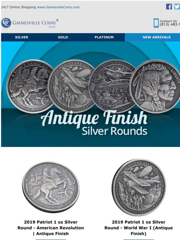 Gainesville Coins: Antique Finish Silver Rounds | Milled