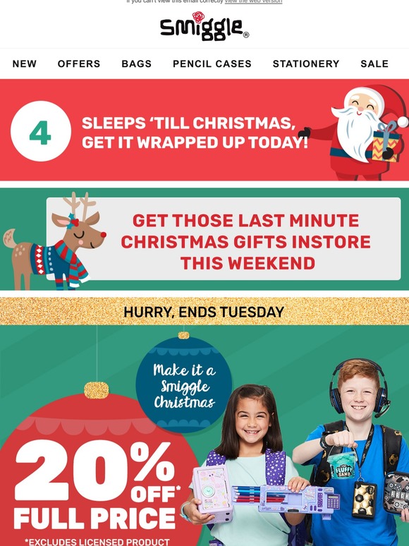 Smiggle: 4 sleeps to go! Get Xmas wrapped up with 20% off full price 🎅 ...