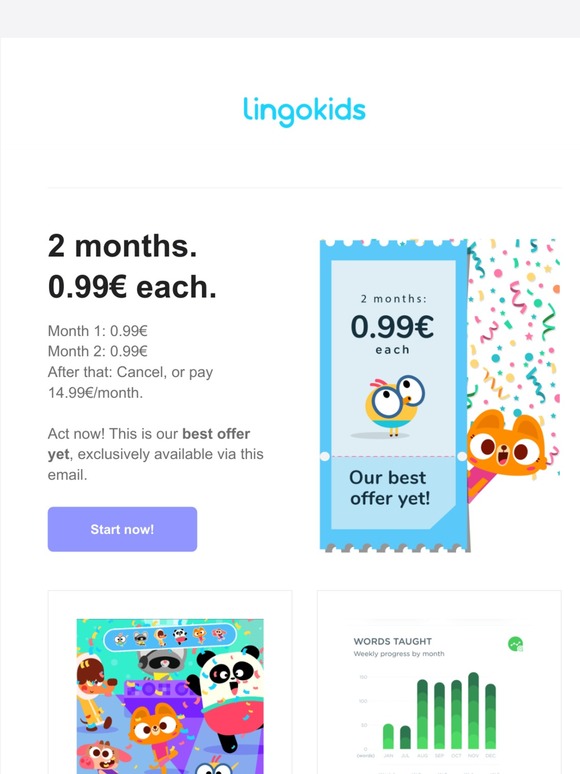 Lingokids: 2 months. 0.99€ each | Milled