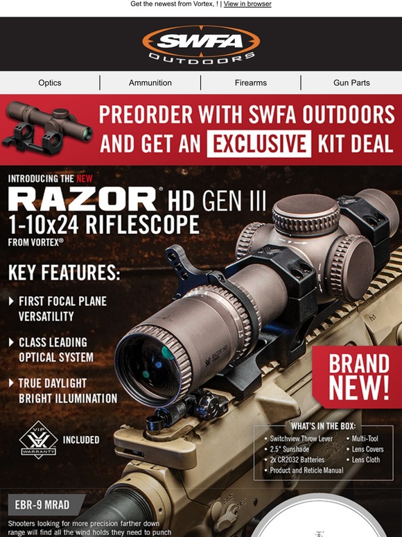SWFA: Preorder the 🆕 Vortex Razor HD Gen III 1-10x with SWFA! | Milled