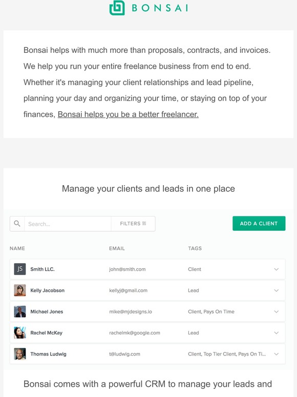 Bonsai: Manage your clients, money, time, and more with Bonsai CRM and Tasks | Milled