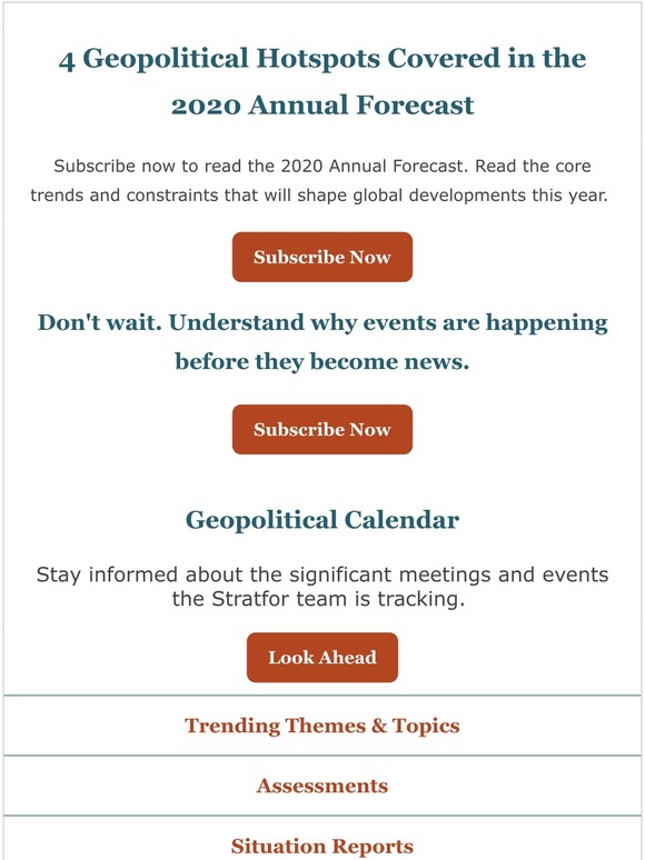Stratfor: 4 Geopolitical Hotspots Covered in the 2020 Annual Forecast ...