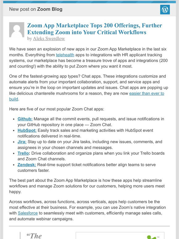 Zoom: [New post] Zoom App Marketplace Tops 200 Offerings, Further ...