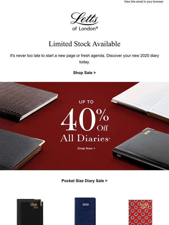 Letts of London: up to 40% Off 2020 Diaries | while stock lasts | Milled