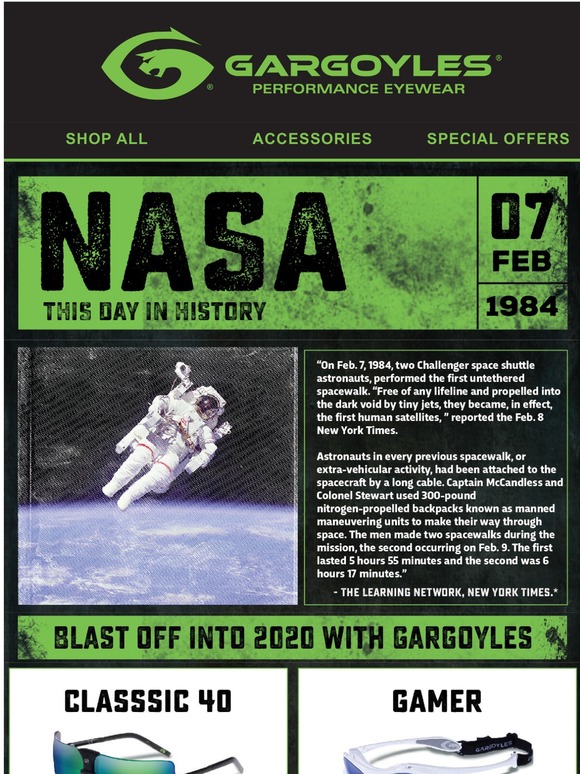 Gargoyles Eyewear: This Day in History: ‘NASA Cuts The Cord’ | Milled