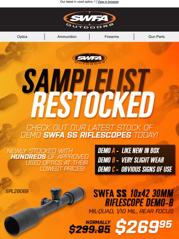 SWFA: Used SWFA SS optics at low prices, only on Samplelist! | Milled