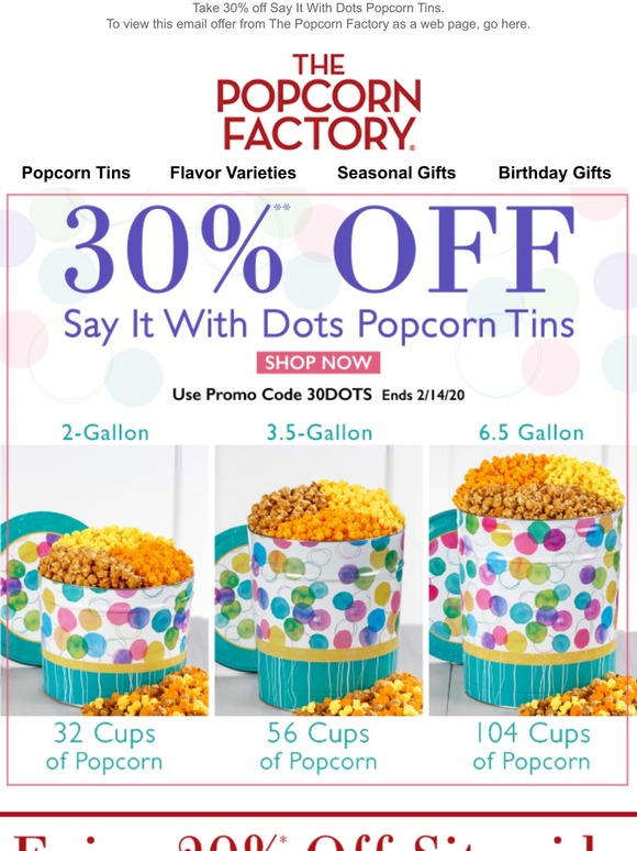 The Popcorn Factory: Connect the Dots and Save 30% on Popcorn Tins | Milled