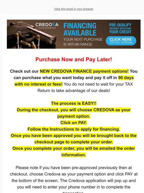 Vizard's Guns and Ammo: CREDOVA FINANCING AVAILABLE NOW! | Milled