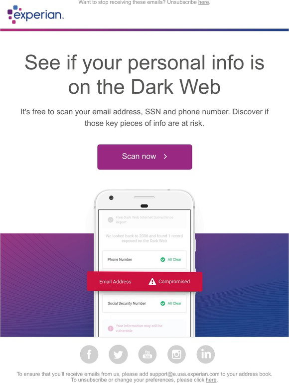 Experian: Available: Scan your SSN to see if it’s on the Dark Web | Milled