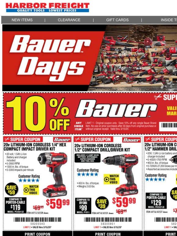 Harbor Freight: Bauer Days Going On Now | Milled
