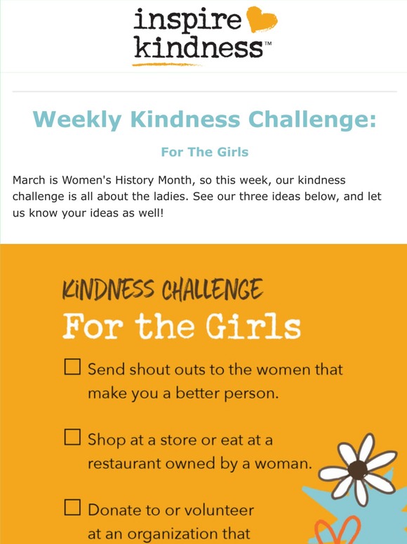 InspireKindness: Weeky Kindness Challenge: This One's For the Girls ...