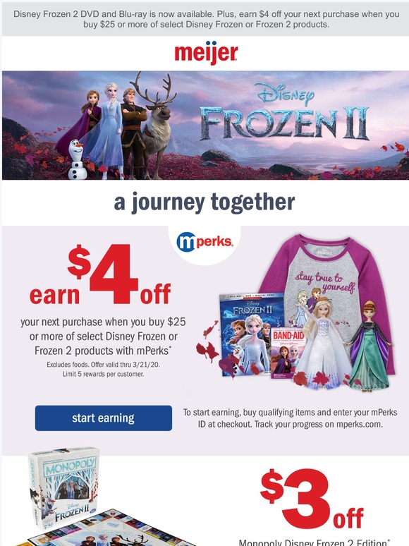 Meijer: mPerks Rewards: Earn $4 Off When You Purchase Disney Frozen ...
