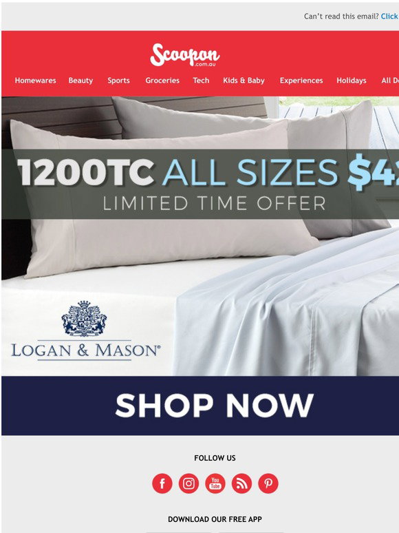Scoopon: Price Drop: Logan & Mason 1200TC Luxury Sheets All $42! | Milled