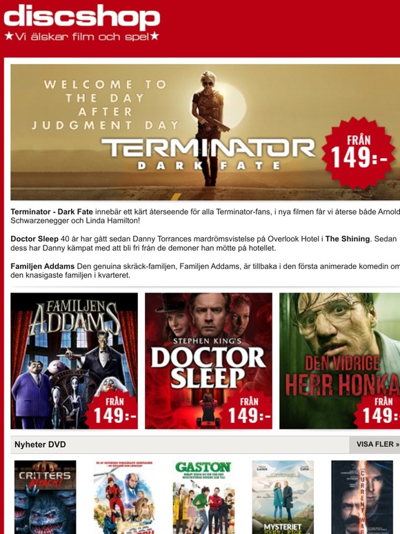 Discshop: Terminator | Doctor Sleep | Familjen Addams | Milled