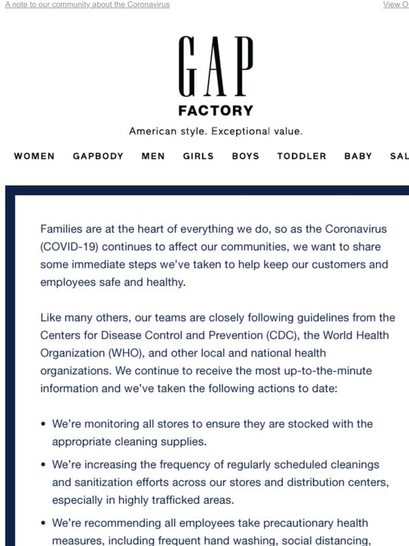 Gap Factory: Our commitment to your safety and well-being now and ...
