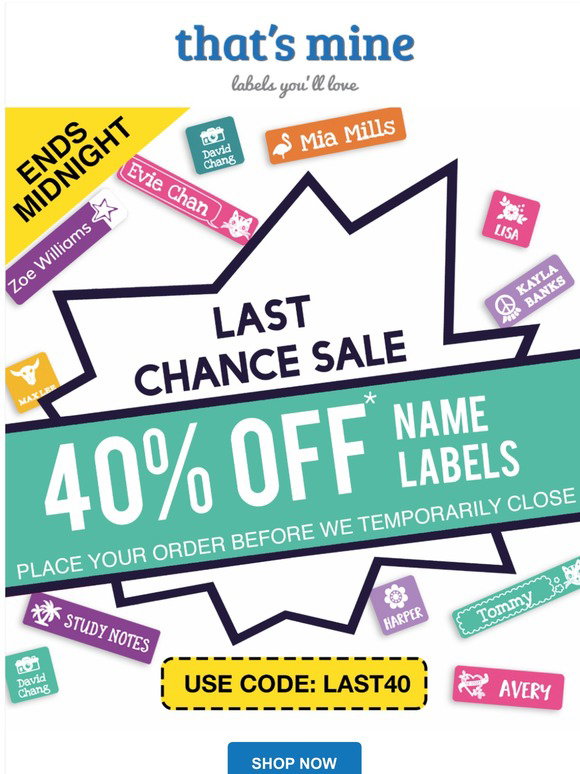 That's Mine Labels: 40% Off Name Labels Sale Ends Midnight Tonight ...