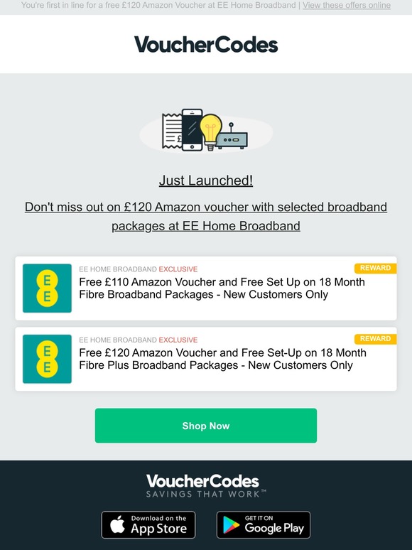 VoucherCodes: EE Home Broadband - £120 Amazon Voucher - Just Launched ...
