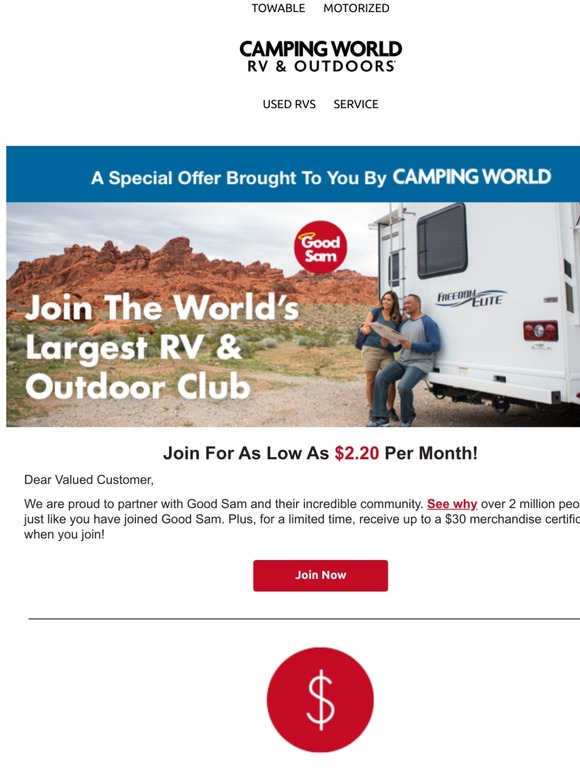 Camping World: Join Good Sam Club Today and Get Up To $30 In ...