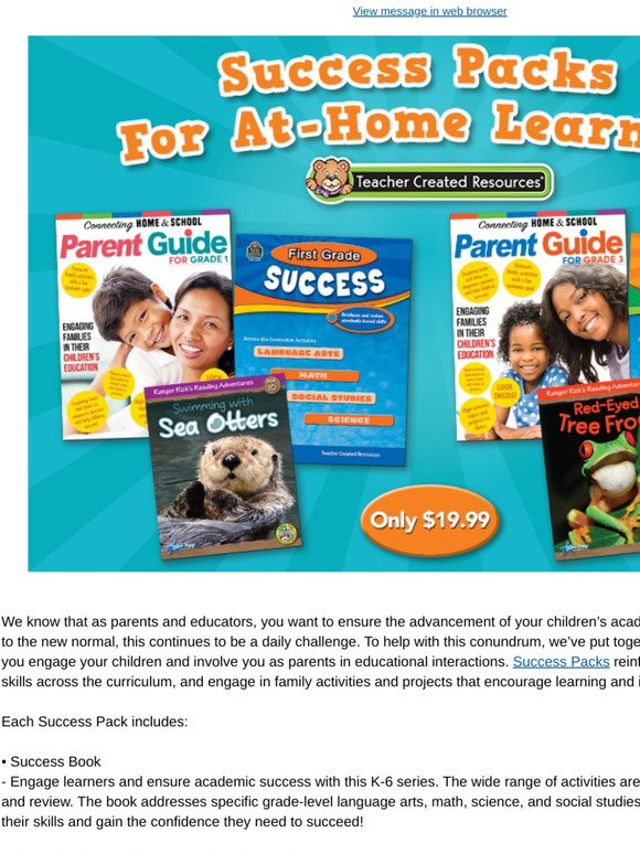Teacher Created Resources: Success Packs for At-Home Learning | Milled