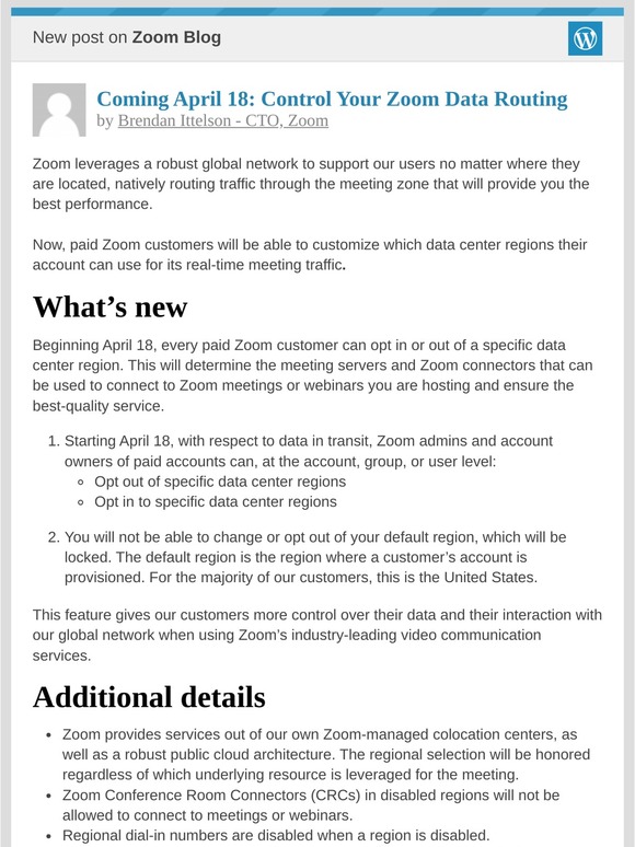 Zoom Video: [New post] Coming April 18: Control Your Zoom Data Routing ...