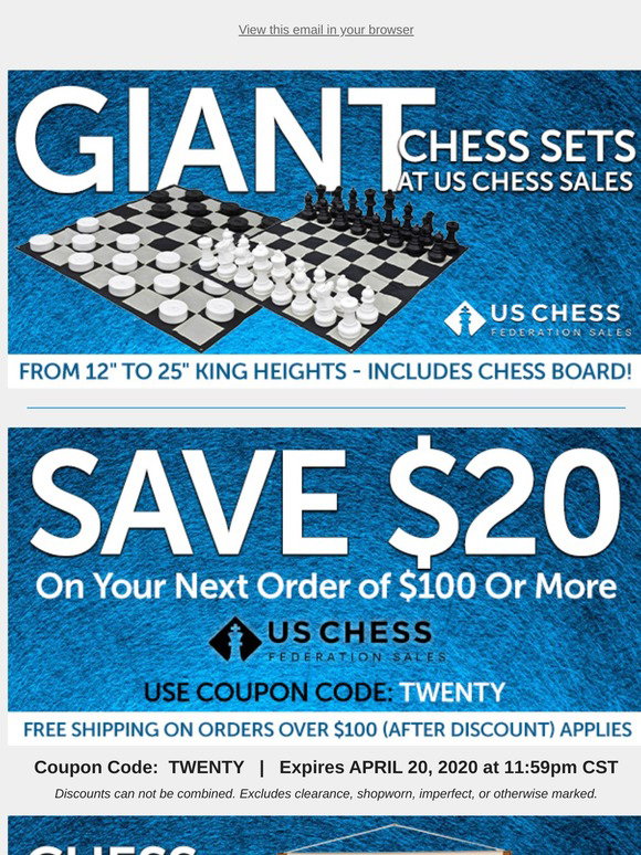 US Chess Sales: Giant Chess Sets at US Chess Sales | Milled
