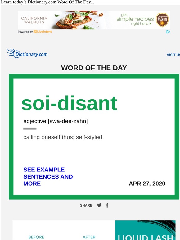 Dictionary.com: soi-disant | Word of the Day | Milled