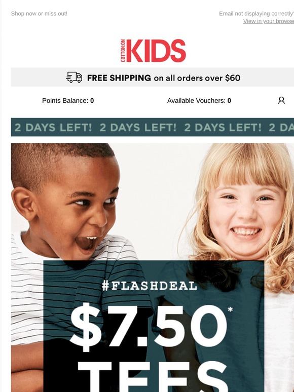 Cotton On: 48 HRS ONLY: $7.50 Tees | Milled