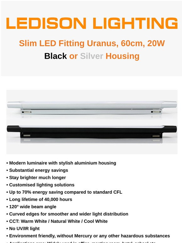 Ledison Lighting: Modern Slim LED Fitting Uranus in Black or Silver ...