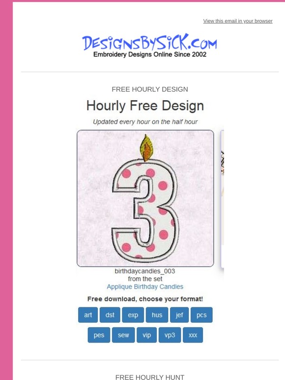 DesignsBySiCK: Free embroidery designs every hour and day! | Milled